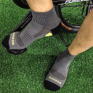 BERING Men's Performance Athletic Ankle Running Socks, Carbon Gray, Size 9-12, 6 Pairs