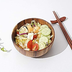 Bufanli Acacia Wood Salad Bowls 6.3 Inches Set of 4 Individual Large Wood Bowl for Cereal Fruits Salads and Decoration