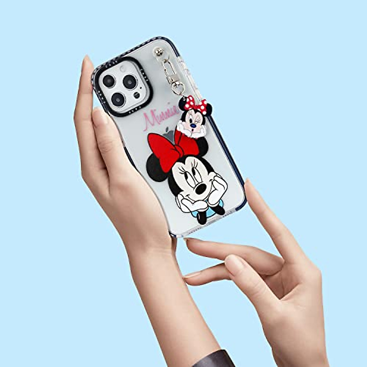 Threesee for iPhone 14 Pro Max Cute Case,Minnie Mouse Cute Cartoon Kawaii Girls Kids Women Slim Gel Rubber Bumper Soft TPU Protective Clear Case with Pendant for iPhone 14 Pro Max 6.7 inch(Minnie)