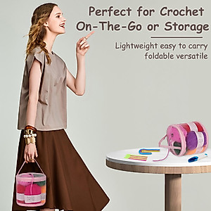 Katech Yarn Holder Empty Small Round Mesh Yarn Storage Bag Portable Crochet Yarn Balls Organizer Basket Crochet Thread Sewing Accessories Storage Tote Bags (Pink)