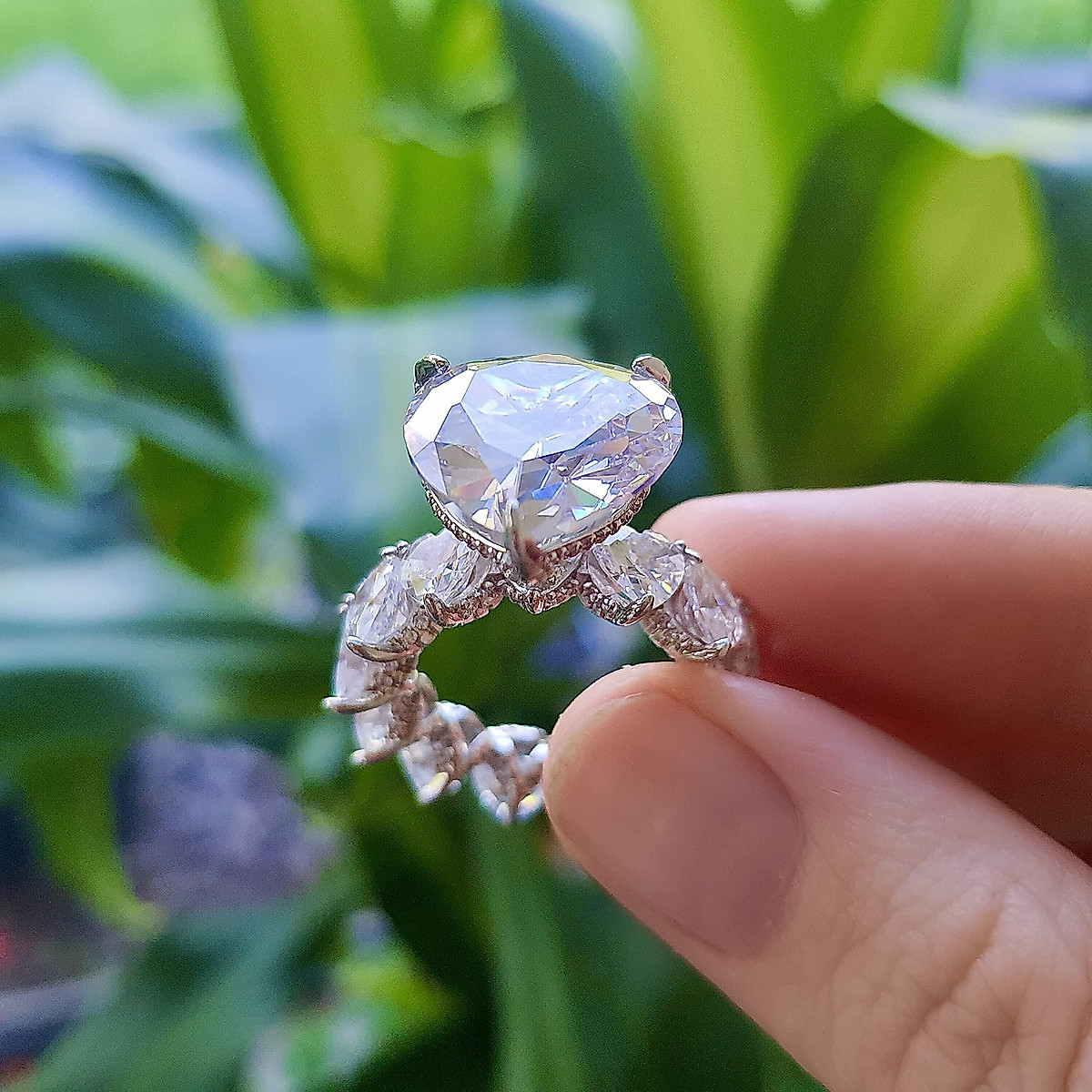 Heart shaped 5K Cubic Zirconia Engagement Handmade Ring. Luxury Quality Fashion Diamond-like Solitaire Ring. Amulet Talisman Good Luck ring