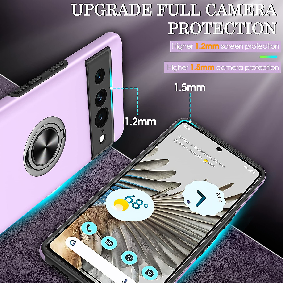 Pixel 7 Pro case with Screen Protector, Shockproof Google Pixel 7 Pro Phone Case with Magnetic Kickstand Case for Google Pixel 7 Pro (Purple)