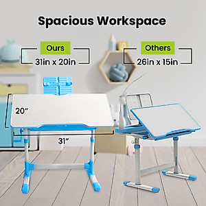 Gorilla Gadgets Kids Table and Chair Set, Height Adjustable Children's Study Desk - for Baby Bedroom, Game Rooms, Night Light Included (DSK-Kids-BLU)