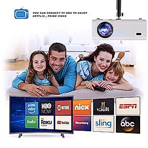 Living Enrichment Mini Projector, Built-in Dual Speaker and Full HD 1080p Movie Video Projector, 50000 Hours Life LED, Compatible with TV Stick, Video Games, HDMI, USB, TF, VGA, AUX, AV