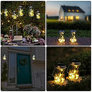 Mason Jar Light Hanging Solar Lantern Outdoor Lights Waterproof Decorative, Solar Garden Light with 10 pcs Butterfly LED Lights, Landscape Lights for Home or Yard Decor, 2 Pack.