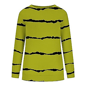 LAWOR Workout Sweatshirts 2023 2024 Sudadera de cuello redondo rayas para mujer suéter bonito manga larga ropa para otoño invierno sudaderas primavera Z4-Yellow 3X-Large