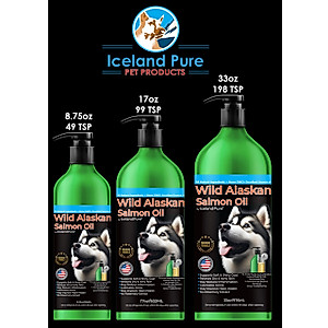 Wild Alaskan Salmon Oil for Dogs and Cats by Iceland Pure | 1,043 mg of Omega-3 per Teaspoon | Salmon Oil & Pollock Blend | BPA-Free Brushed Aluminum Epoxy Coated Bottle with Pump - 33 oz