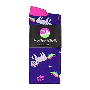 MadSportsStuff Neon Rainbow Caticorn Over the Calf Socks (Purple/Neon Pink, Small)