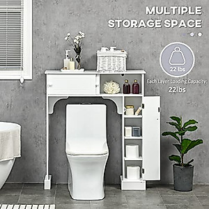 HOMCOM Freestanding Over The Toilet Bathroom Cabinet with Adjustable Shelves, Toilet Rack, Space Saver, Wooden Bathroom Storage Organizer