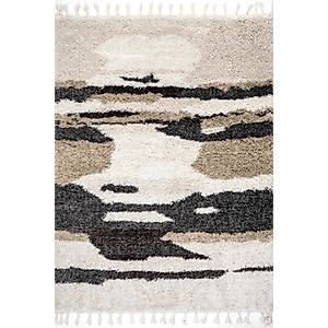 nuLOOM Elliot Soft Abstract Shag Tassel Plush Area Rug, 8x10, Beige