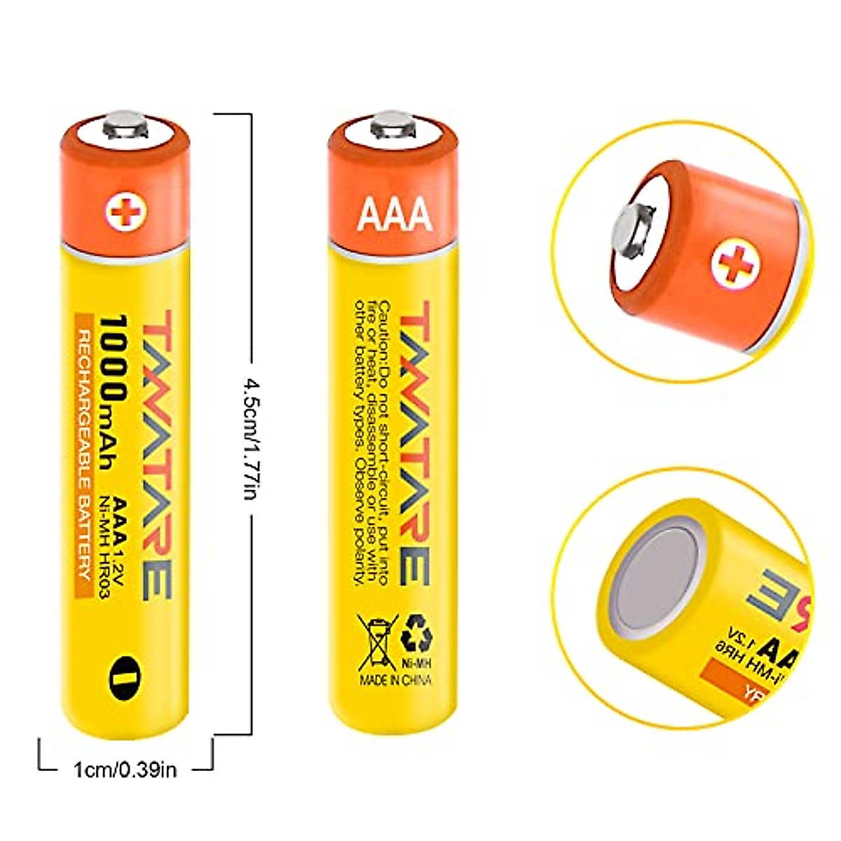 Tanatare Rechargeable AAA Batteries (4 Count) 1000mAh NiMH AAA Recharegeable Batteries, High Capacity, Pre-charege