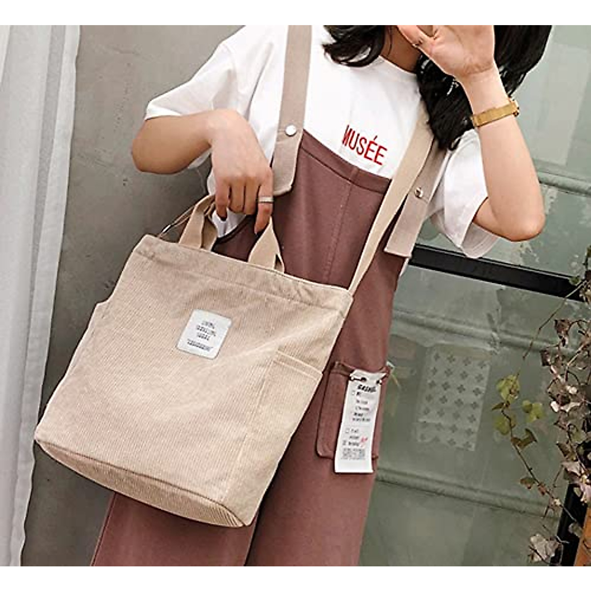 Women's Retro Large Size Canvas Shoulder Bag Corduroy Hobo Crossbody Handbag Casual Tote Purse