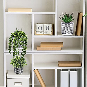 Winlyn 3 Pcs Small Potted Succulents Plants Artificial String of Pearls Aloe Hops Succulents in Black Geometric Concrete Pots for Gifts Modern Home Bathroom Window Table Indoor Outdoor Greenery Décor