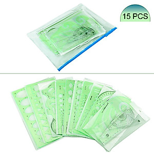 Geometric Drawings Templates Measuring Geometry Rulers 15 Pcs with 1 Pack File Bag for Design School Studying Office Building…