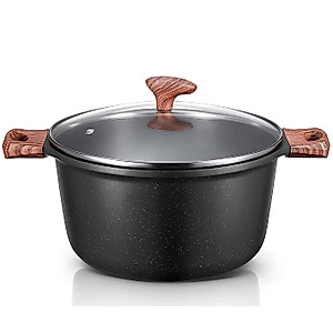 D.Perlla Stock Pot 6-Quart With Glass Lid, Nonstick Granite Aluminum Soup Pot, PFOA free, Dishwasher Safe and Oven Safe Cooking Pot, Induction Pot Compatible with all Stoves, Large Capacity for Stock