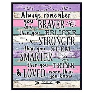 Inspiration Inspirational Wall Art - Always Remember You Are Braver - Positive Quotes Wall Decor - Encouragement Gift for Women - Motivational poster - Kids Room Bedroom - A.A. Milne Quotation Saying