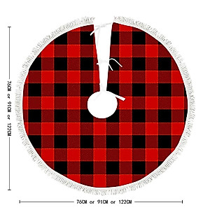 Dream Bay Christmas Tree Skirt,﻿Buffalo Plaid Christmas Tree Mat for Xmas Party Decoration 48x48 Inches