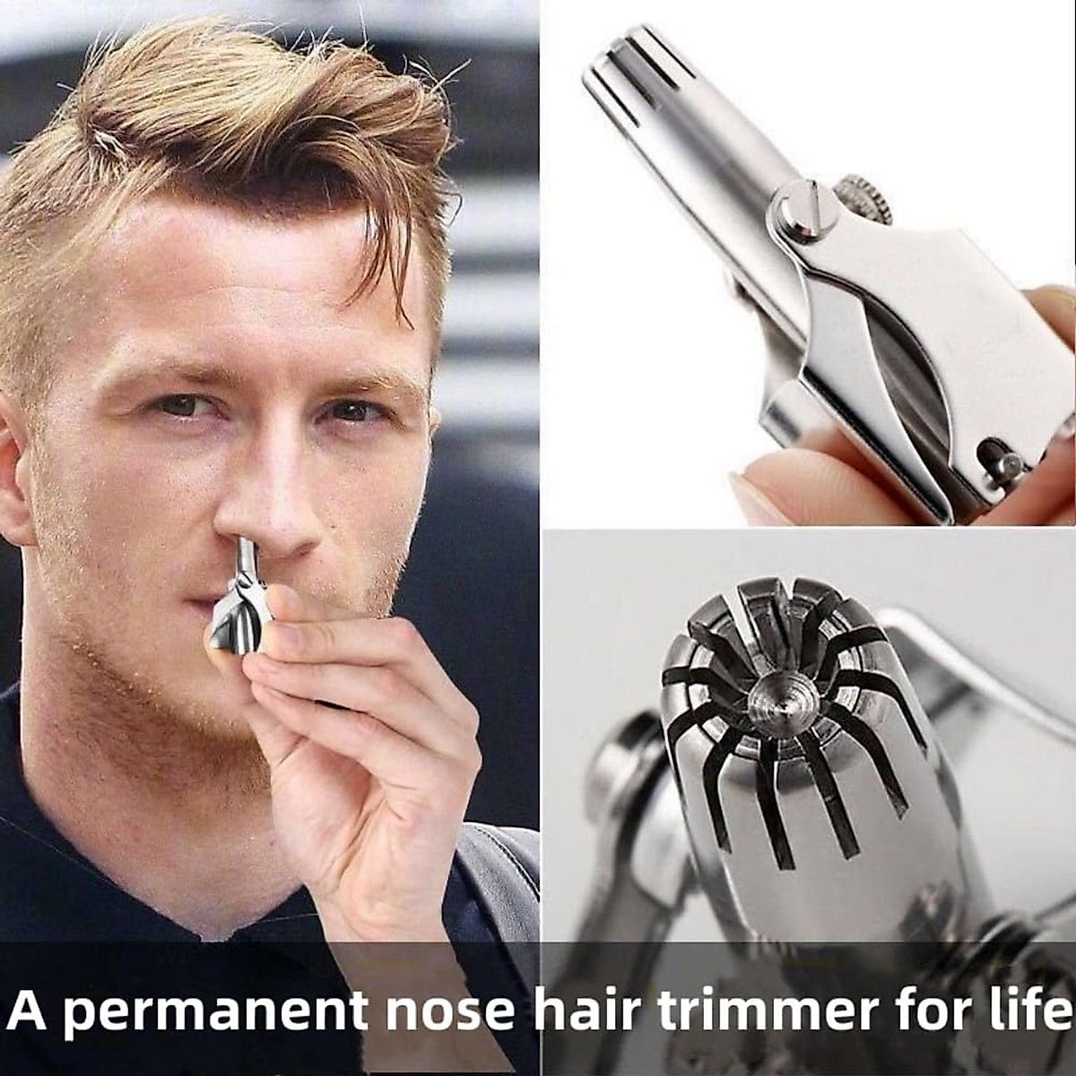 KongLam Stainless Steel Nose Hair Trimmer for Men - Easy to Use, Safe and Painless