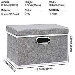 Yawinhe Collapsible Storage Box (1-Pack), 15x9.8x9.8in, Waterproof Storage Basket Bins, with Lids and 2 Handles, for Clothes, Closet Organizers and Storage Containers, Grey, USNK066GL-1