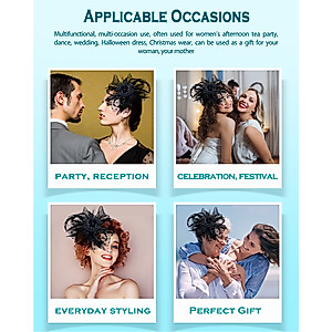 Bniksok Black Fascinator Hat for Women Tea Party Headpiece Horse Race Organza Headband Hair Clip Church Hat for Cocktail Wedding Halloween