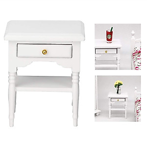 Aoutecen White Nightstand Model, Night Stand Cabinet Model Fashionable Appearance Non to toxic with Drawer for Doll's Bedroom