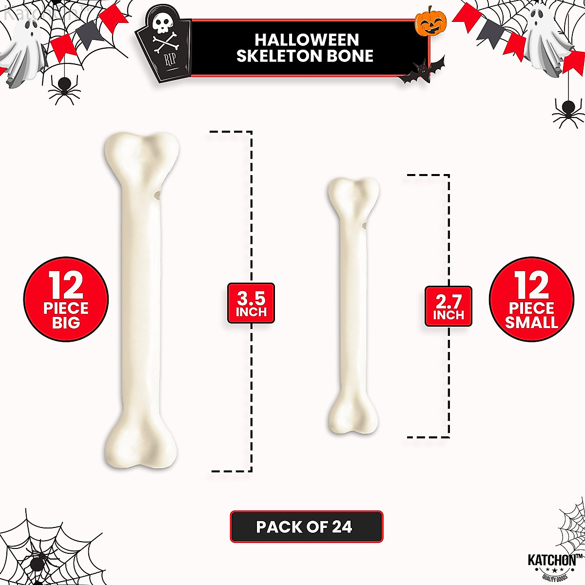 KatchOn, Mini Halloween Skeleton Bones - Big Pack of 24 | Mini Bones Halloween for Halloween Decorations Indoor | Mini Skeleton Bones for Crafts | Halloween Bag of Bones, Halloween Bones Decorations
