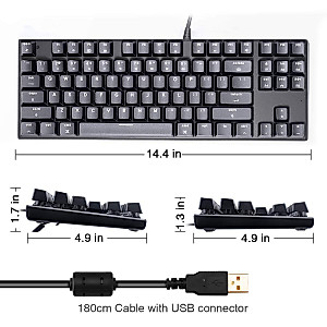 VELOCIFIRE M87 Mac Layout Mechanical Keyboard, 87-Key with Tactile Brown Switch, and LED White Backlit, Compatible with Mac (Black)
