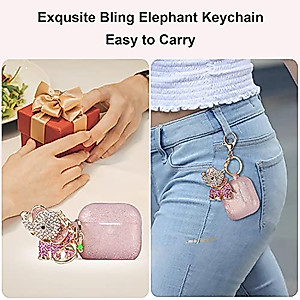 MOFREE Compatible with Airpods 3 Case Cover 2021, Soft Silicone Protective Case for Airpods 3rd Generation Case with Bling Elephant Keychain, Charging Case for AirPods Gen 3 Case Women (Rose Gold)