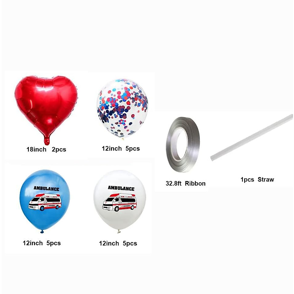 CYMYLAR Ambulance Party Balloon | Ambulance Themed Birthday or Academy Graduation Decorations Latex Balloons Mylar Foil Helium Balloon Decor | Police car ambulance submarine Large Balloon Supplies Set (Ambulance)