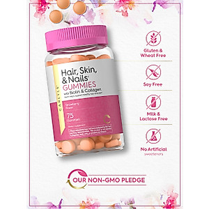 Carlyle Hair Skin and Nails Vitamins | 75 Gummies | with Biotin and Collagen | Gummy Supplement for Women | Strawberry Flavor | Non-GMO, Gluten Free