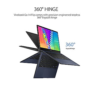 ASUS VivoBook Go 14 Flip Thin and Light 2-in-1 Laptop, 14 inch HD Touch, Intel Celeron N4500 CPU, UHD Graphics, 4GB RAM, 64GB eMMC, NumberPad, Windows 11 Home in S Mode, Quiet Blue (Renewed)