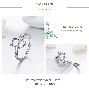 WOSTU 925 Sterling Silver Cat Rings Women Silver Rings Kitty Rings for Women Valentine’s Day Birthday Gifts for her Size 8(Different Size)