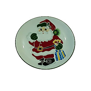 Anka Handcrafts - Christmas Home Decors – Santa with Gifts - Handmade & Handpainted Ceramic Plates with Unique Embossed Surface – w Navy Int. Velvet Case – Christmas for Homes 780