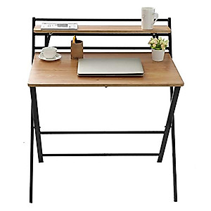 Tuoshulun Small Computer Desk Folding Desk for Small Space, Home Corner Desks Simple Computer Desk with Shelf, Folding Laptop Table (Oak)