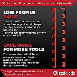 Screwdriver Organizer for Tool Boxes by Olsa Tools | Heavy Duty Low Profile Screwdriver Holder Rail Rack Set For Toolbox Drawers | Holds Up To 14 Screwdrivers | Great for Tool Storage Organization