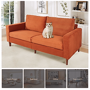 Setawix 82.6 Inch Oversized Loveseat Sofa, Corduroy Upholstered Sleeper Sofa Comfy Modular Couch with Wood Legs, Modern Deep Seat Sectional Couches for Living Room Bedroom Apartment, Orange