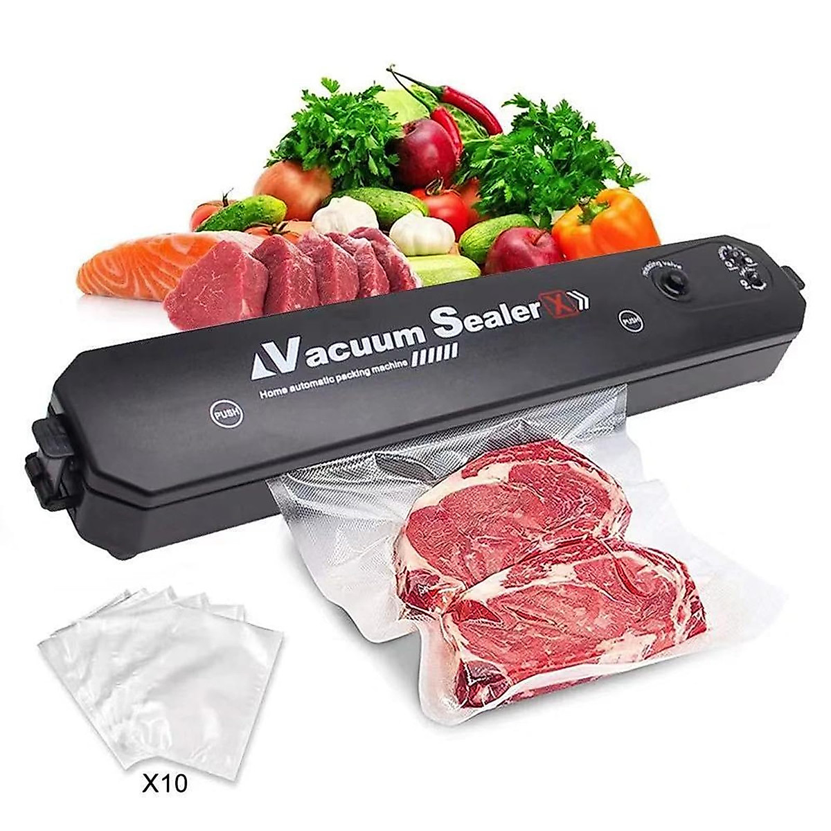 Vacuum Sealer machine - Vacuum Sealers Machine - vacuum sealers Food Saver - Bag sealer & Food sealer - One-Key Automatic Air Sealing System for Dry & Moist Fresh Modes - sealer bags 10pcs (Black)