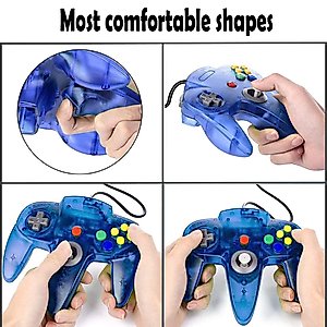Tevodo N64 Controller, Upgraded Joystick Classic Wired Controller Compatible with N64 Console(Blue and Red)