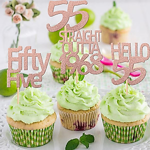 36PCS 60th Birthday Cupcake Toppers Glitter Sixty Hello 60 Straight Outta 1963 Cupcake Picks for Cheers to 60 Birthday Wedding Anniversary Party Cake Decoration Supplies Rose Gold