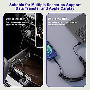 Coiled Lightning Cable Apple Carplay Compatible & MFi Certified, Short USB to Lightning Cable with Data Transmission and LED, Retractable iPhone Charger Cord for iPhone/Pad/Pod