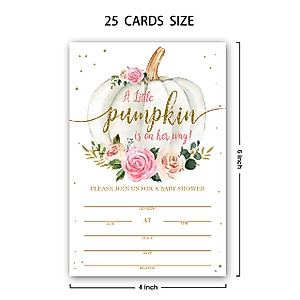 Pumpkin Floral Baby Shower Invitation Set, Books For Baby, Thank You, Diaper Raffle, Fill In Invites Cards,Each Design 25 Cards & Envelopes (Total 100 Cards) – (b011-taozhuang)