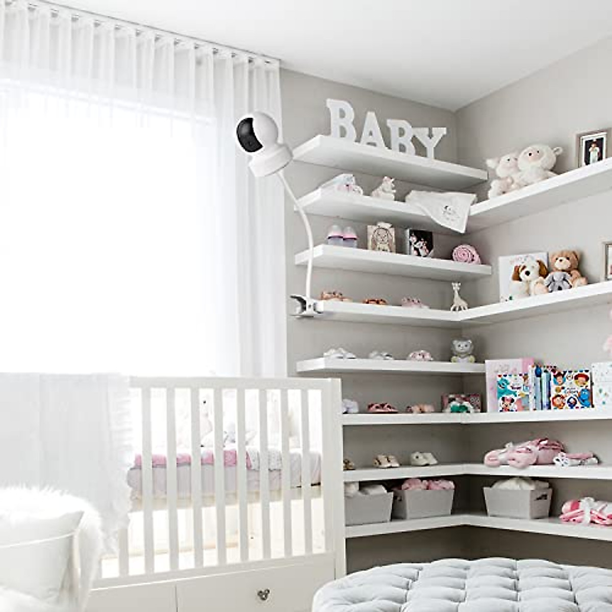 Baby Monitor Clip Mount for Kasa Indoor Pan/Tilt Smart Security Camera EC70 and KC410S, Flexible Gooseneck Baby Monitor Holder for Crib Without Tools or Wall Damage - White