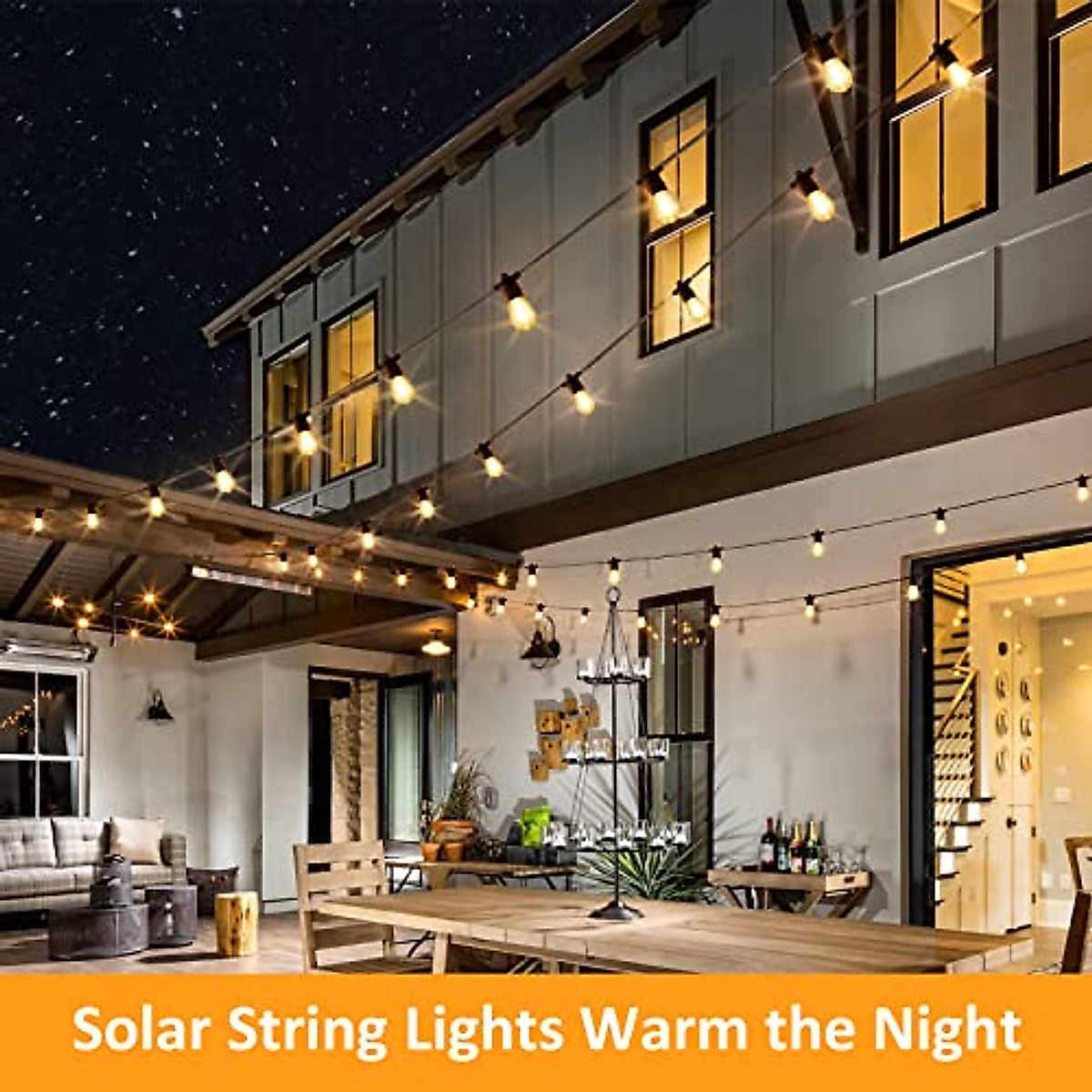 WENFENG Solar Outdoor String Lights, 3 Colors Patio String Light with 27FT Waterproof String, S14 Bulbs, Dimmable LED Solar String Lights for Patio