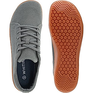 WHITIN Men's Casual Barefoot Knit Minimalist Sneakers Wide Width fit Zero Drop Sole Size 11.5-12 Minimus Laces Up Tennis Shoes Fashion Walking Flat Lightweight Comfortable Grey Gum 45
