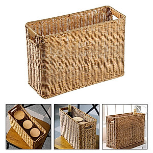 Angoily Magazine Storage Baske Seagrass Woven File Holder Narrow Place Storage Holder Book Wicker Basket Storage Basket Bin for Home Office Desk
