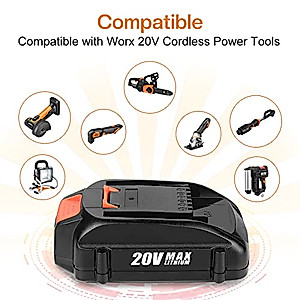 20V 2Pack Energup Battery Replacement for Worx 20V Lithium Battery PowerShare for WA3520 WA3525 WA3575 WG151s WG155s WG251s WG255s WG540s WG545s WG890 WG891 + a Worx 20V Battery Charger