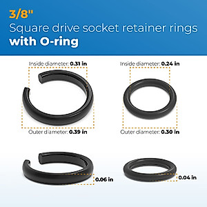 3/8" Impact Retaining Ring Fits Milwaukee 3/8 Impact Friction Ring Clip With O-Ring,Impact Hog Ring Replacement For Milwaukee Type Wrenches, Impact Wrench Tool Parts(4 Sets)
