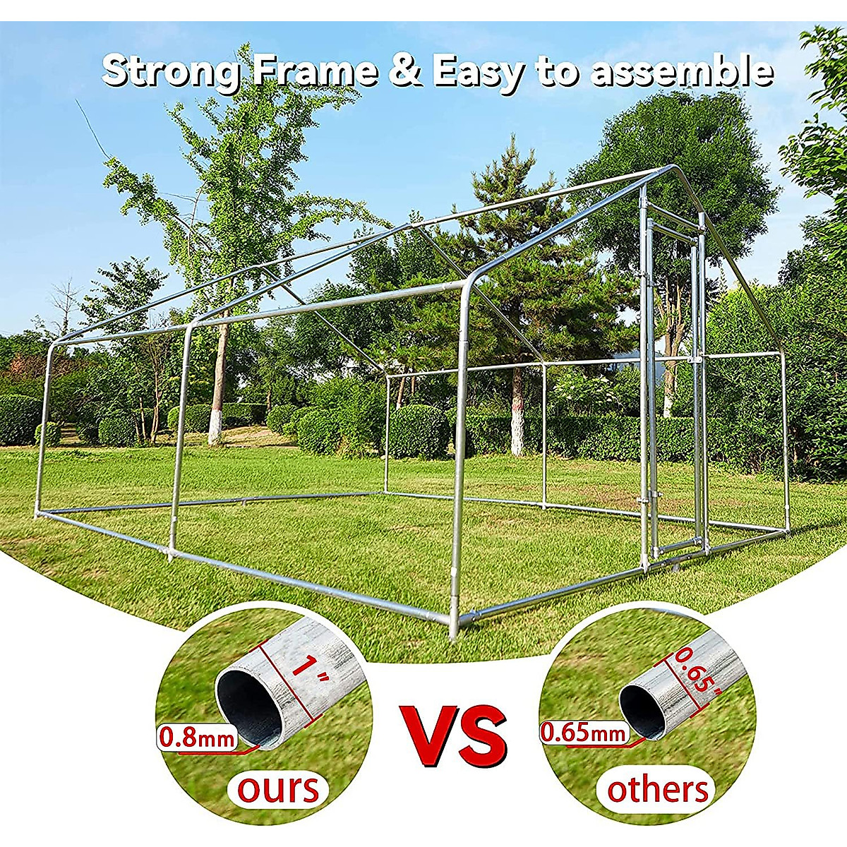 HITTITE 1.26" Tube Chicken Coop Run Large Metal Chicken Coop, Outdoor Walk in Chicken Coop Cage, Heavy Duty Spire Shaped Duck Chicken Hen House Outdoor Chicken Pen with Waterproof & Anti-UV Cover