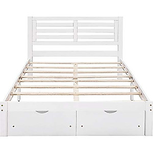 Full Size Wood Platform Bed with 2 Drawers , Full Platform Bed Frame with Headboard for Kids Teens Adults
