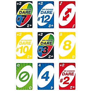 Mattel Games UNO Dare Card Game for Family Night Featuring Challenging and Silly Dares from 3 Different Categories